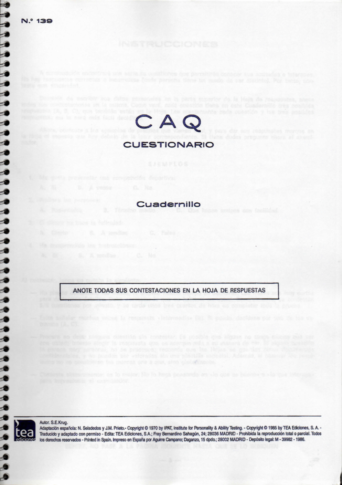 CAQ cuadernillo de Evaluación y Calificación - ####### N.° 13 9 C AQ ...