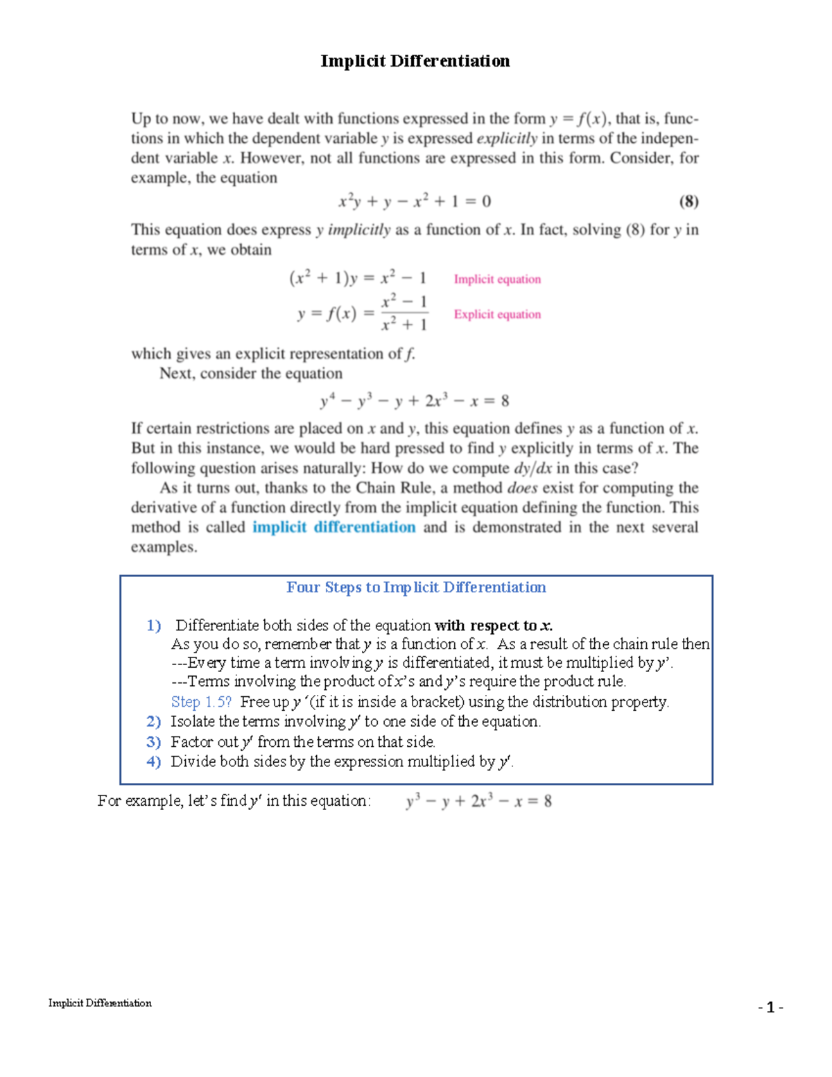 8C Implicit Differentiation - Implicit Differentiation - 1 - Implicit ...