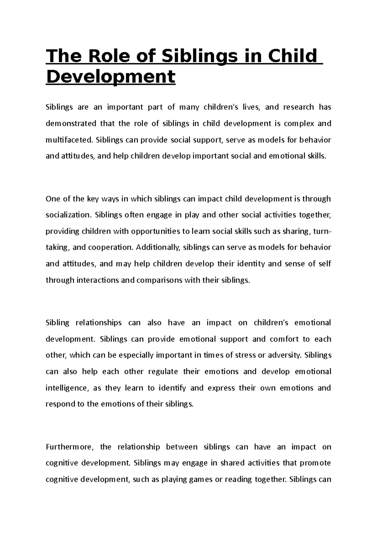 The Role of Siblings in Child Development - The Role of Siblings in ...
