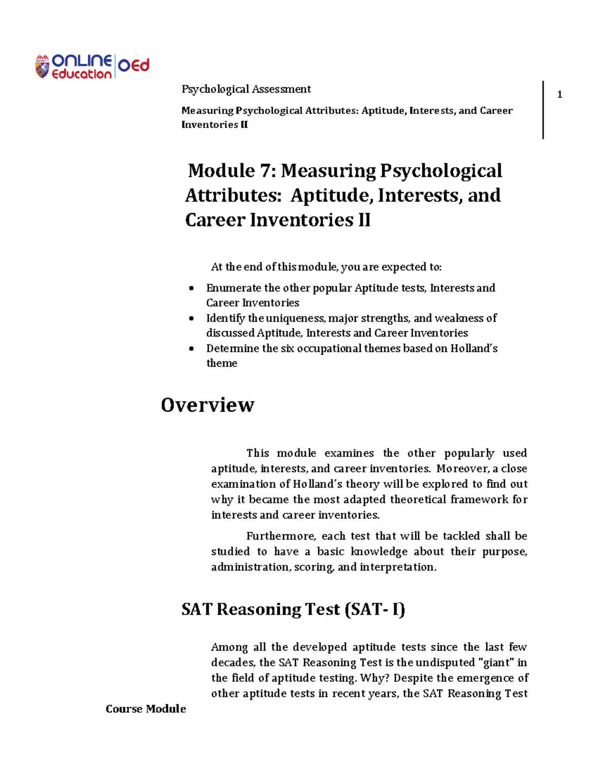 Week007 revised Module - Measuring Psychological Attributes: Aptitude ...