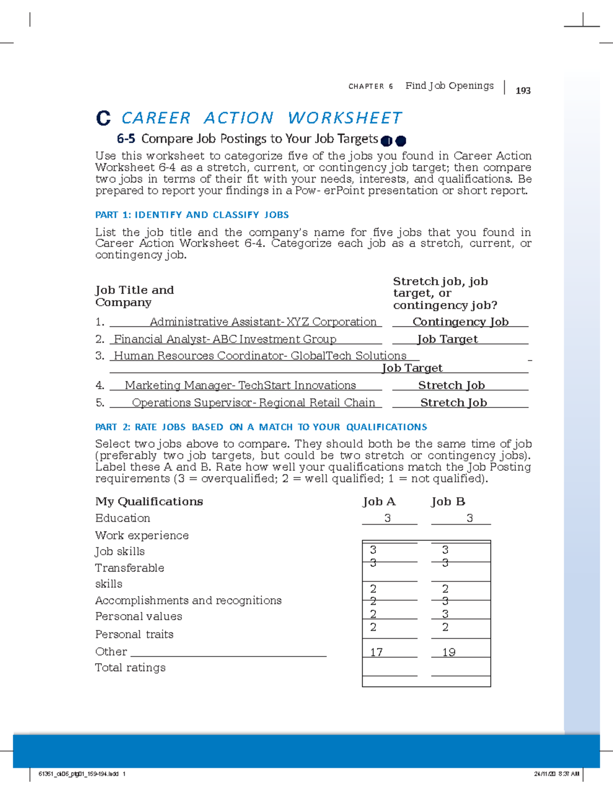 YC10e Career Action Worksheet 6-5 - CHAPTER 6 Find Job Openings c ...