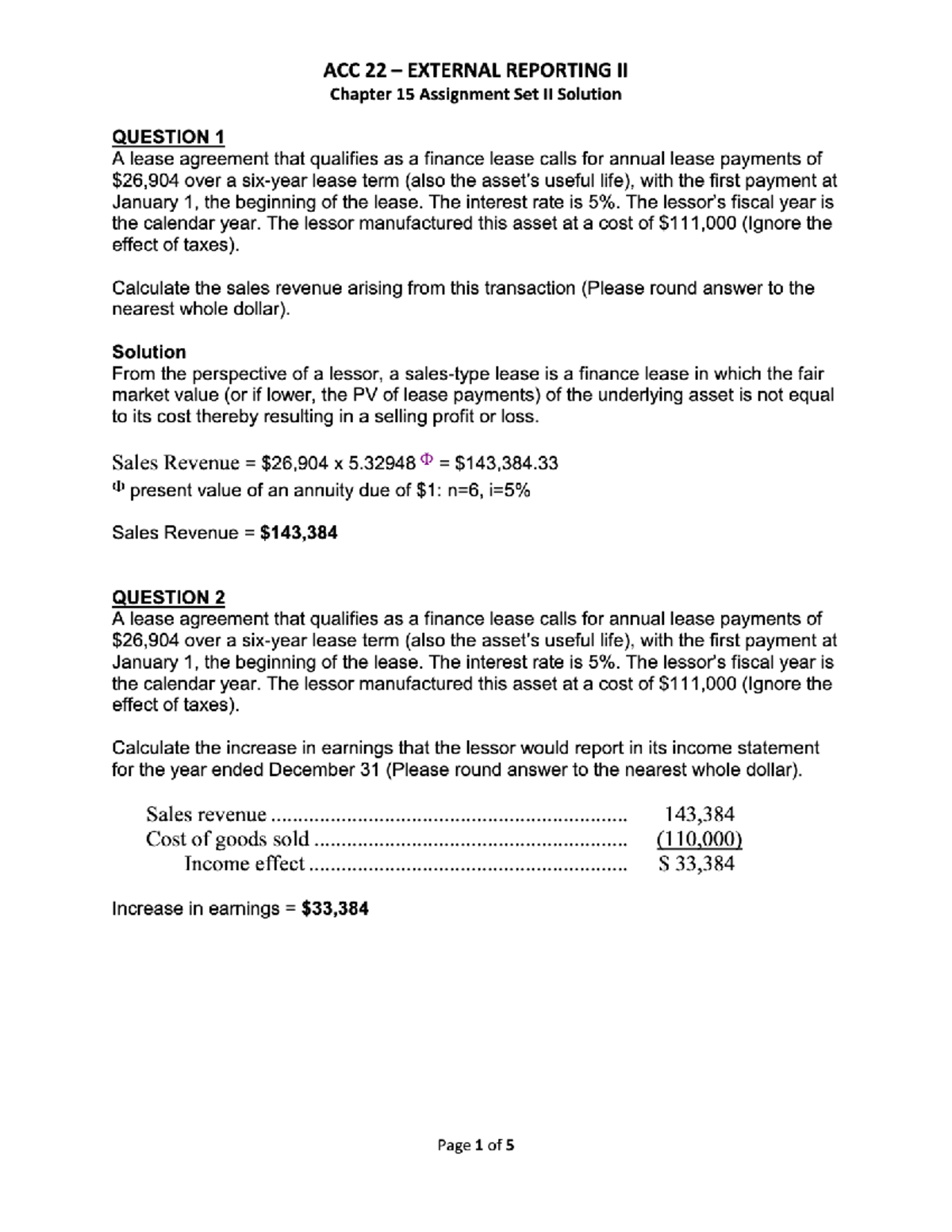 External Reporting Chapter 15 Set 2 Solution - ACC 22 - Studocu