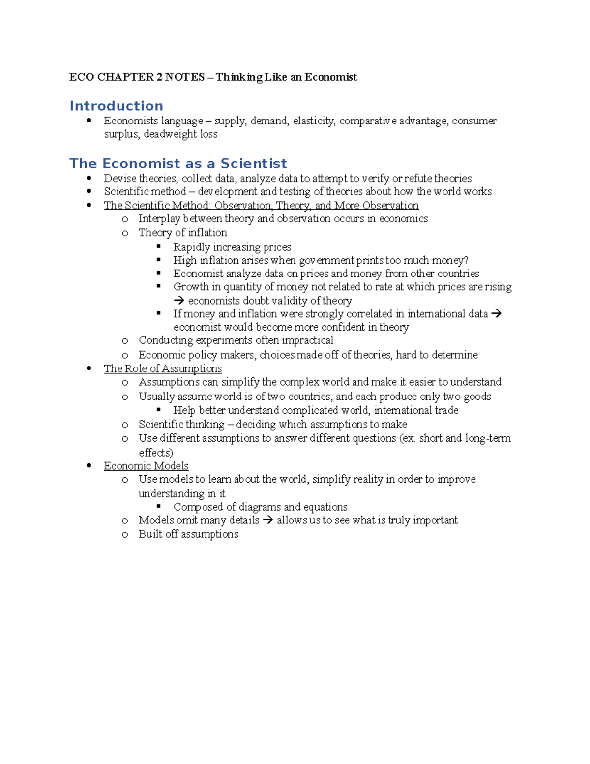 ECO Chapter 2 Notes – Thinking Like an Economist - ECO CHAPTER 2 NOTES ...