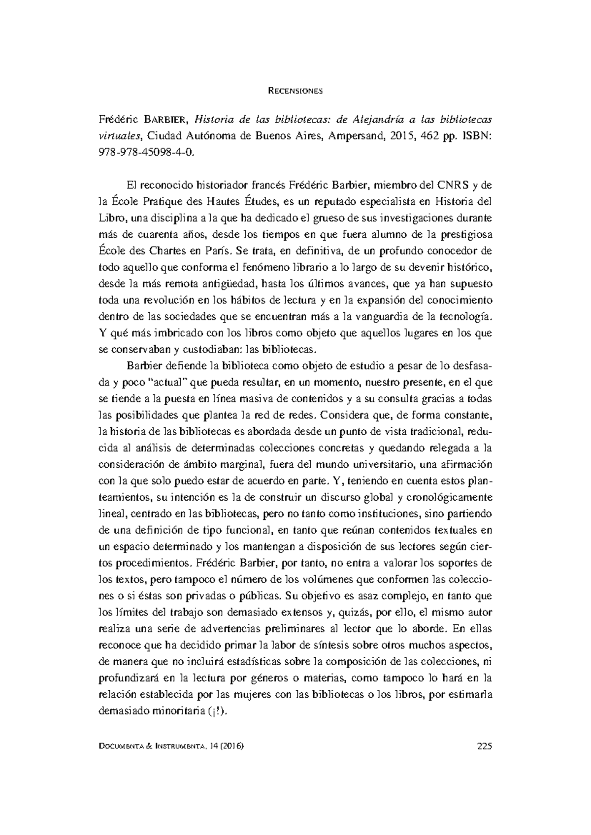 Frederic Barbier Historia de las bibliot - RECENSIONES DOCUMENTA ...