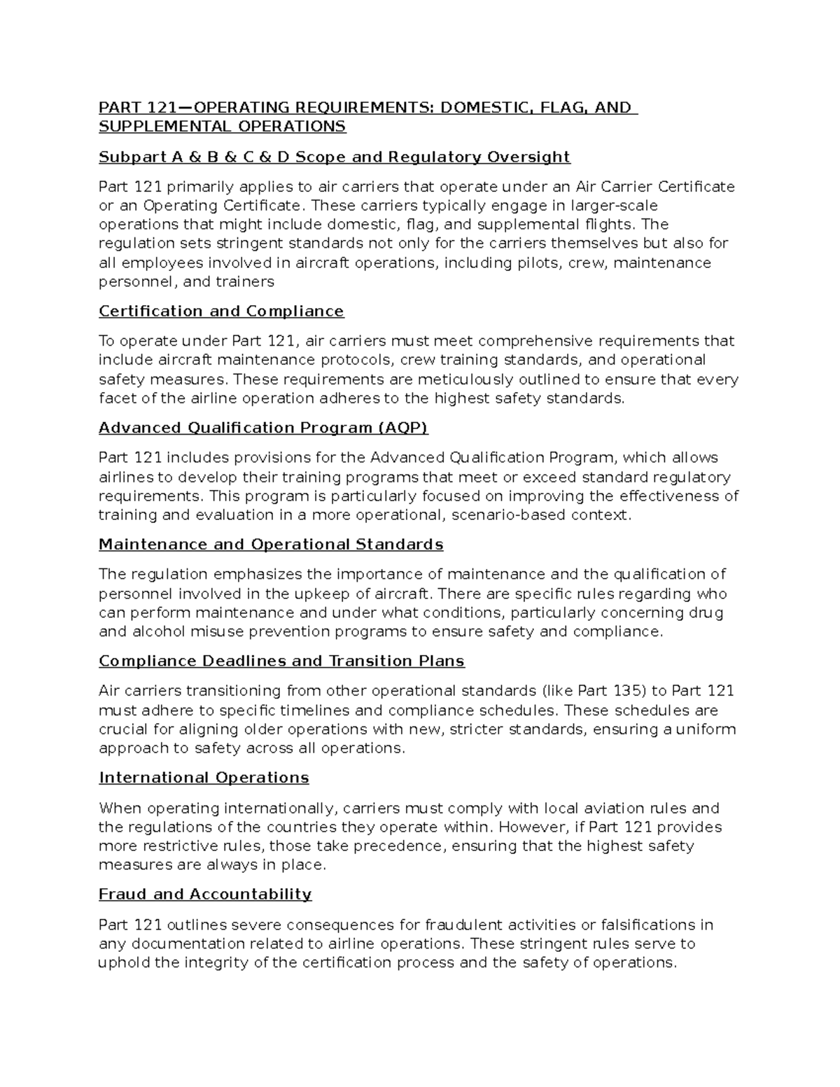 General requiremet of air carrier for Certification - PART 121 ...