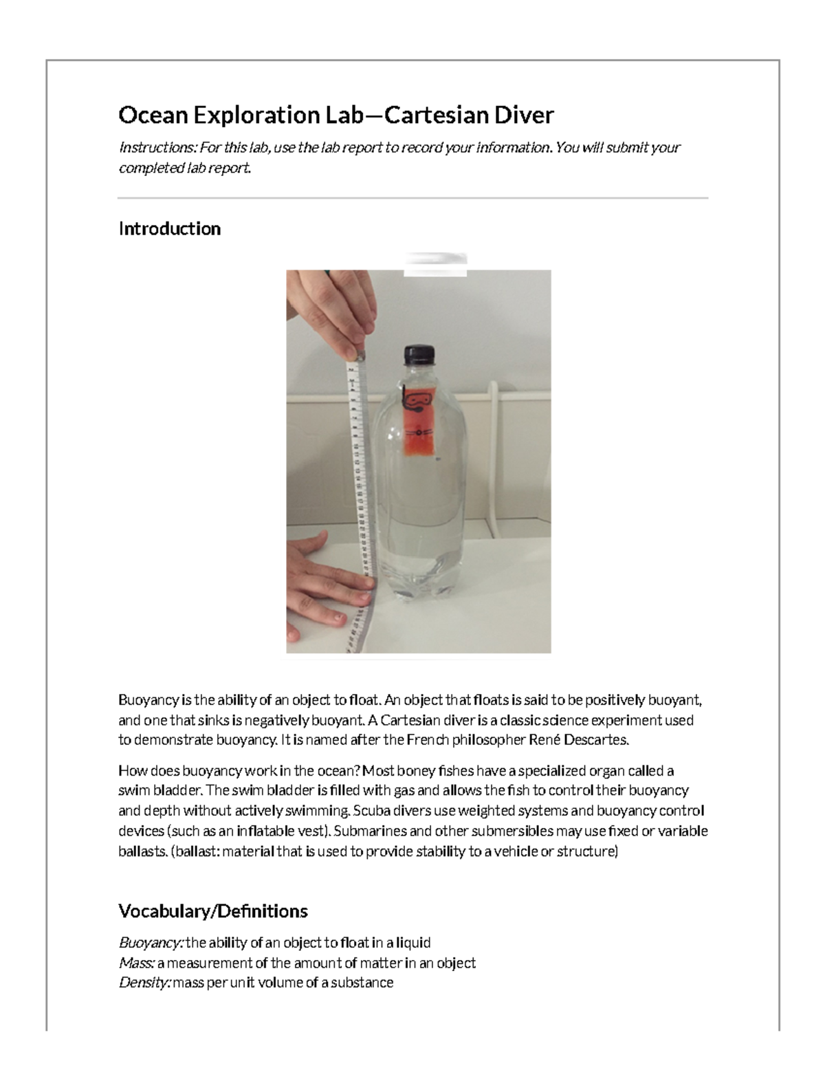 1.02 Ocean Exploration Lab—Cartesian Diver Instructions - Ocean ...