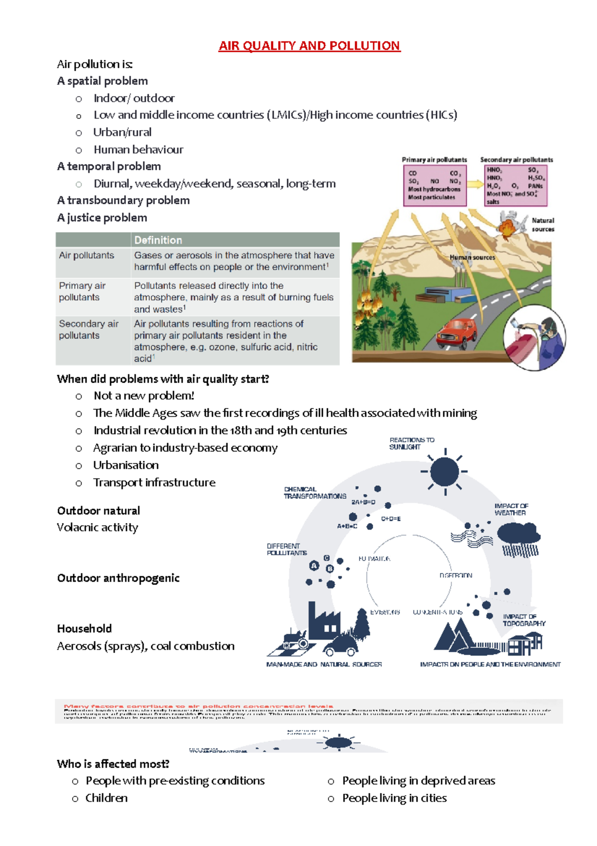 Lecture Notes: Air Pollution - AIR QUALITY AND POLLUTION Air pollution ...