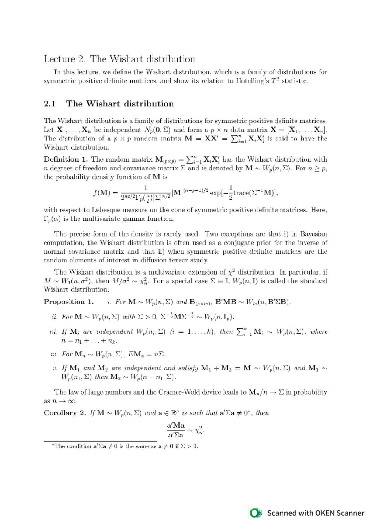 The Wishart Distribution - Probability and Statistics - Studocu