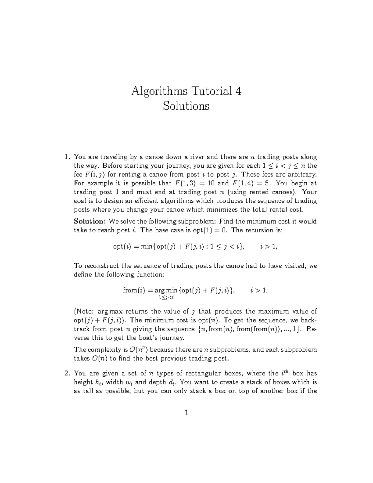 4 tutorial solutions - Algorithms Tutorial 4 Solutions You are ...