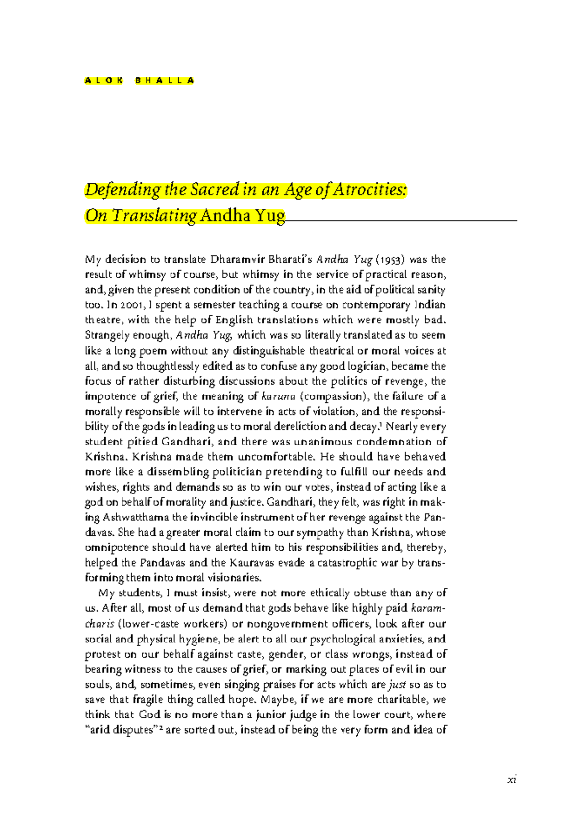 Andha YUG - Pdf - A L O K B H A L L A Defending the Sacred in an Age of Atrocities: On ...