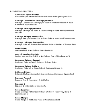 Formulas Chapter 8 - FORMULAS, CHAPTER 8 Average Stock Average Stock ...