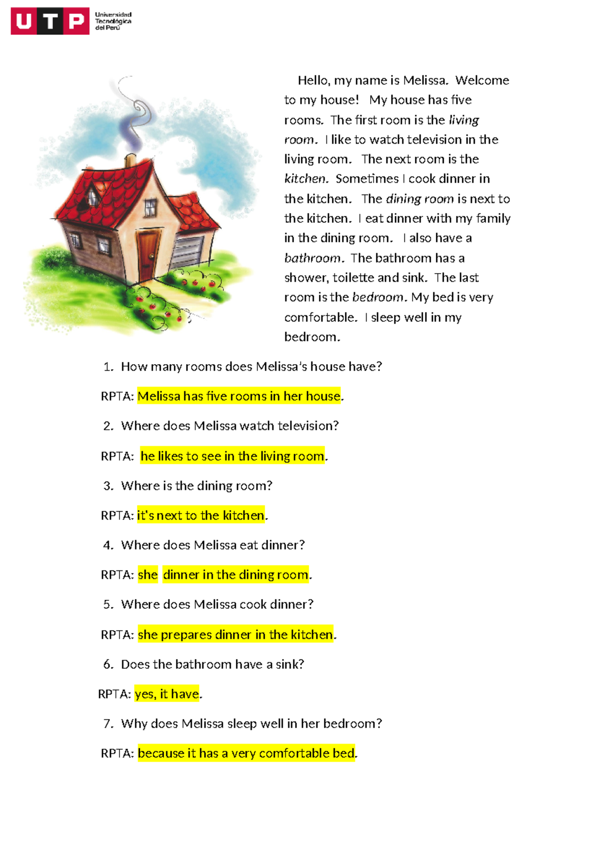 My House reading activities unit 4-week 10 ( Complete) - Hello, my name ...