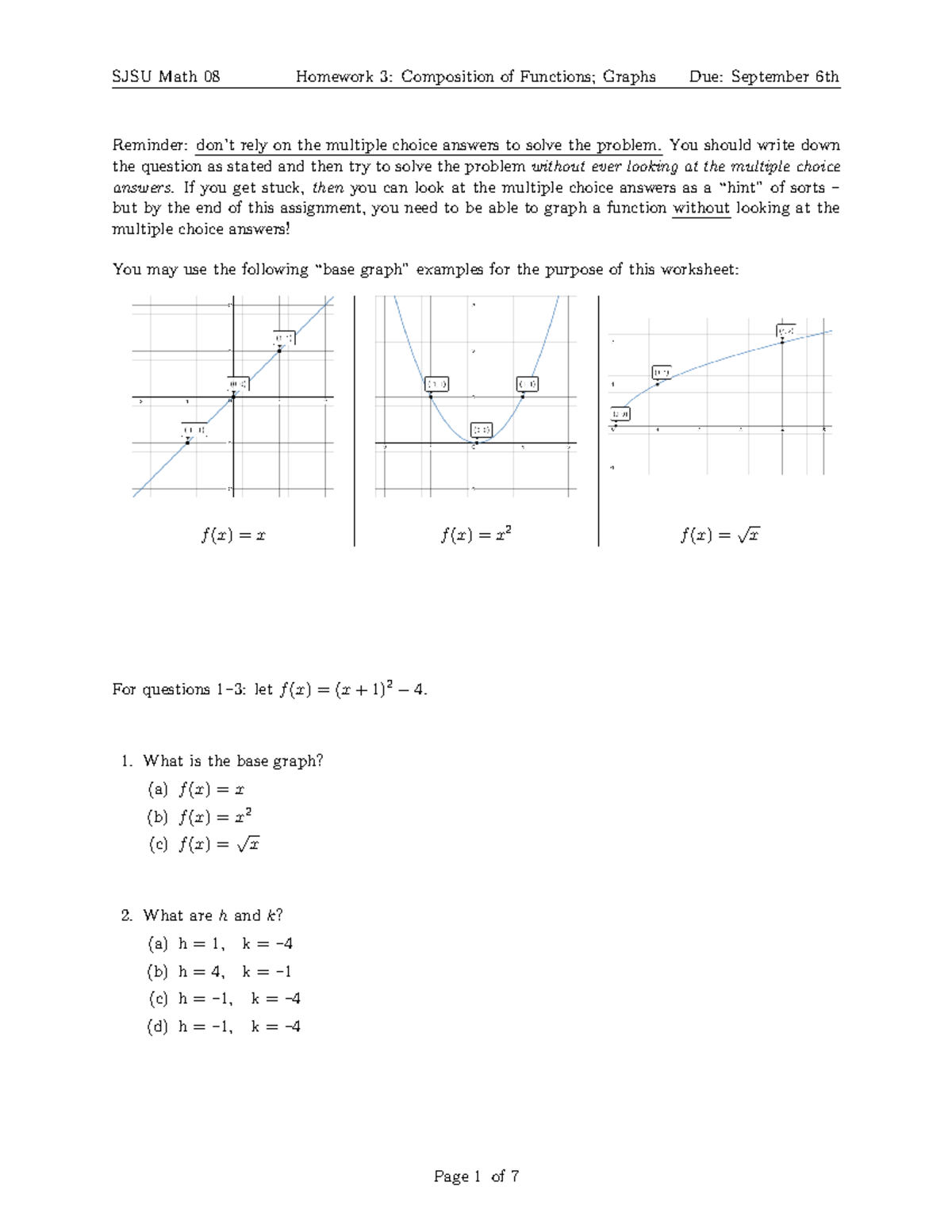 Hw 3 Compositions & Graphing - SJSU Math 08 Homework 3: Composition of ...