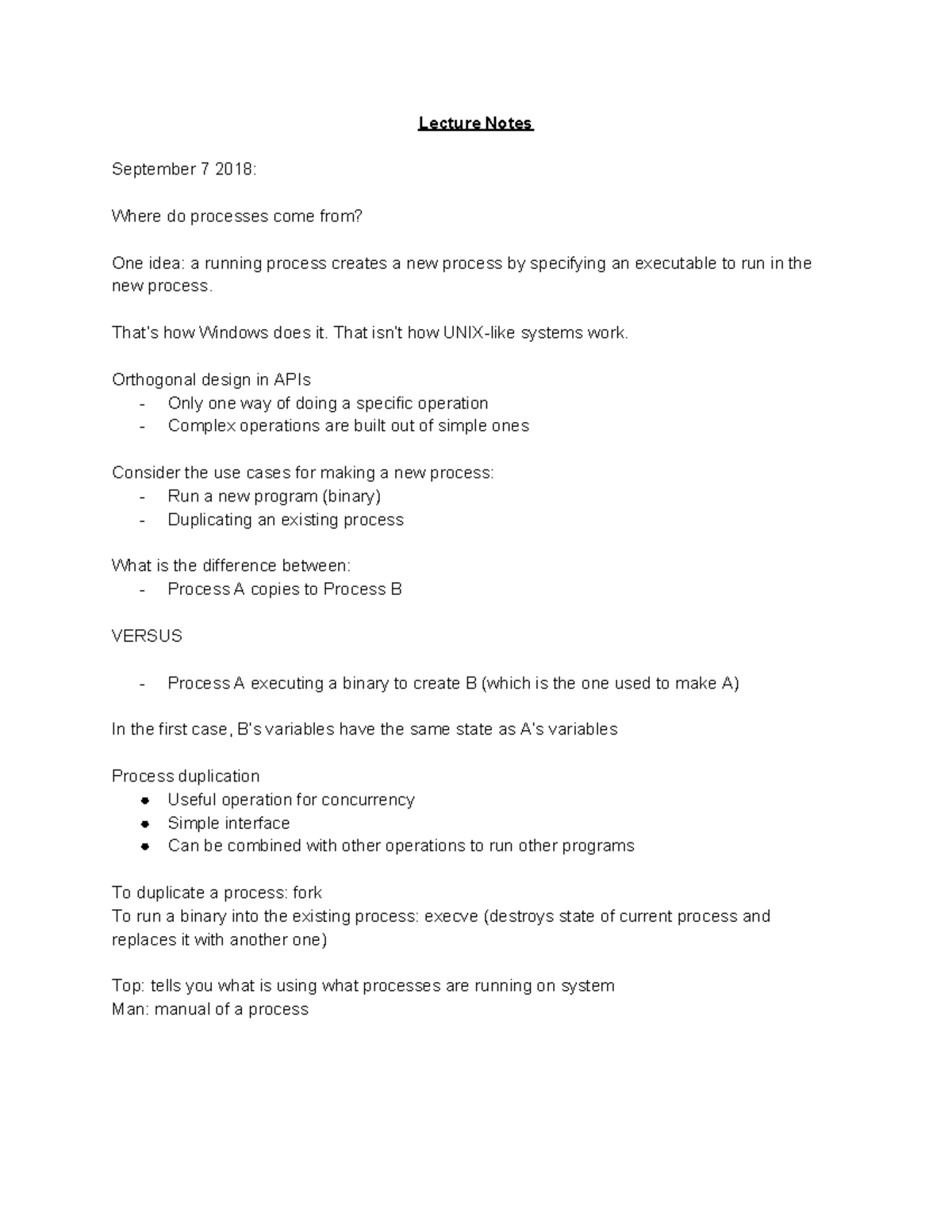 Lecture Notes: Processes System Calls and Virtualization - Studocu