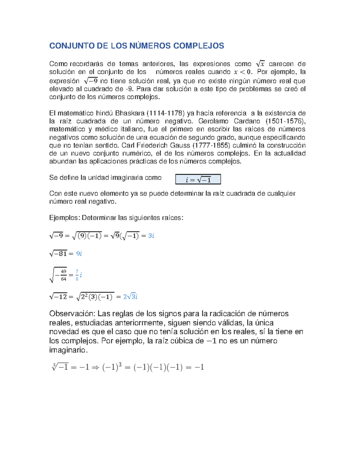 Conjunto de los Números Complejos-1 - CONJUNTO DE LOS NÚMEROS COMPLEJOS ...