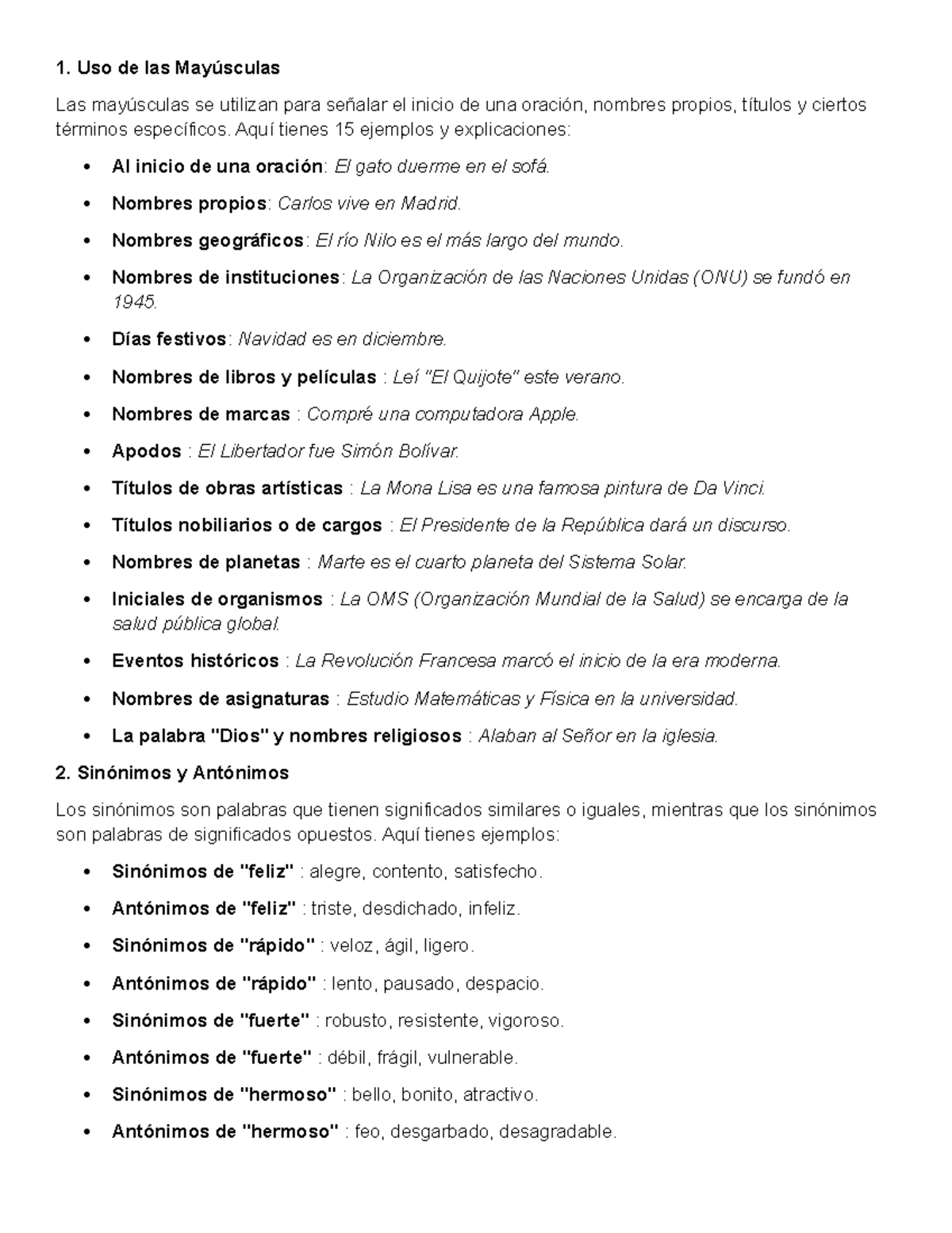 Temas para el concuerdo de otografia 7mo - 1. Uso de las Mayúsculas Las ...