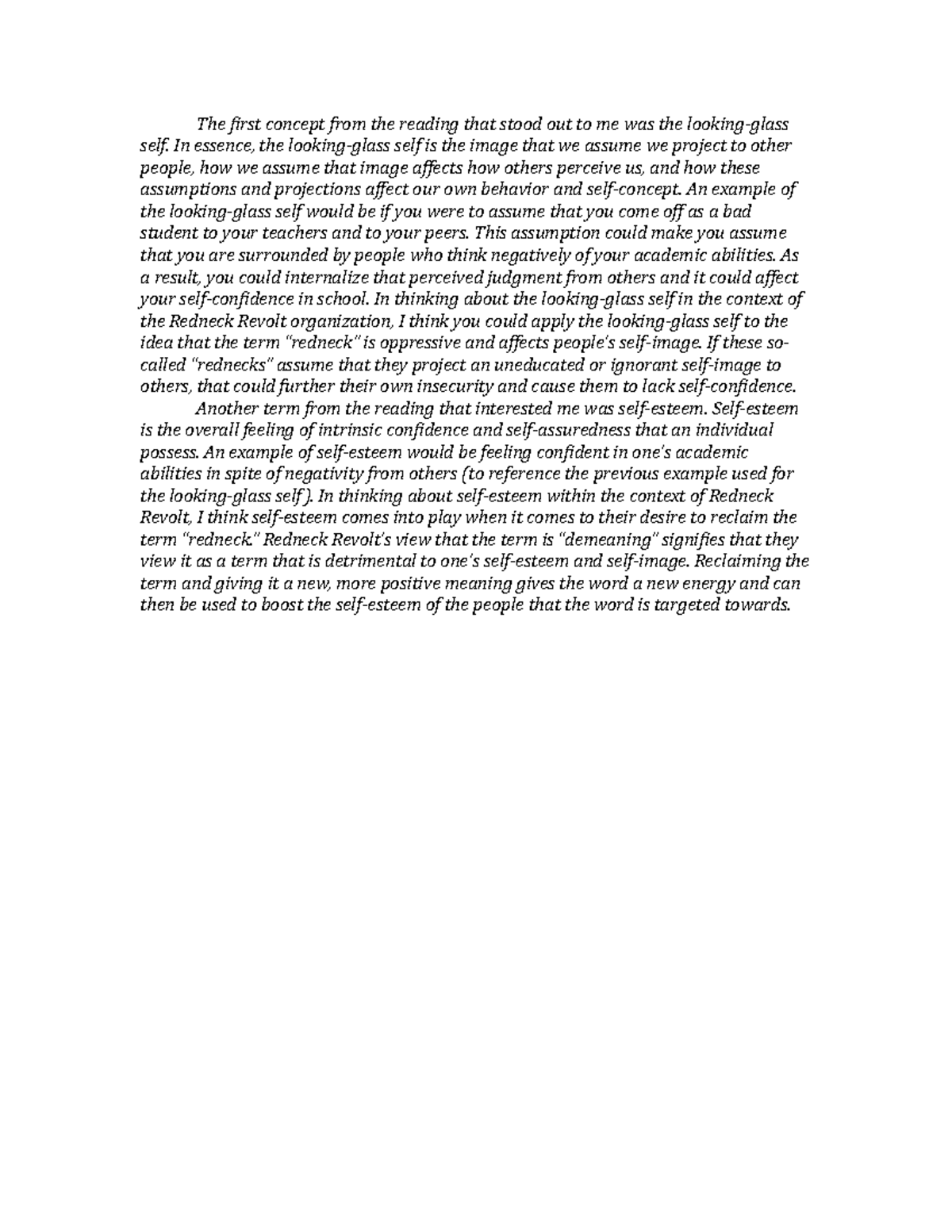 ISC Assignment One - Describes the concept of the "looking glass self ...