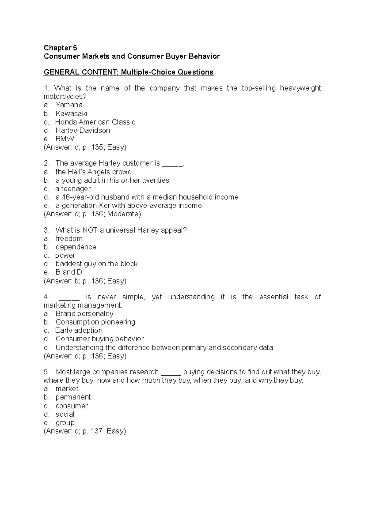Charpter 5 - Some exercises - Chapter 5 Consumer Markets and Consumer ...