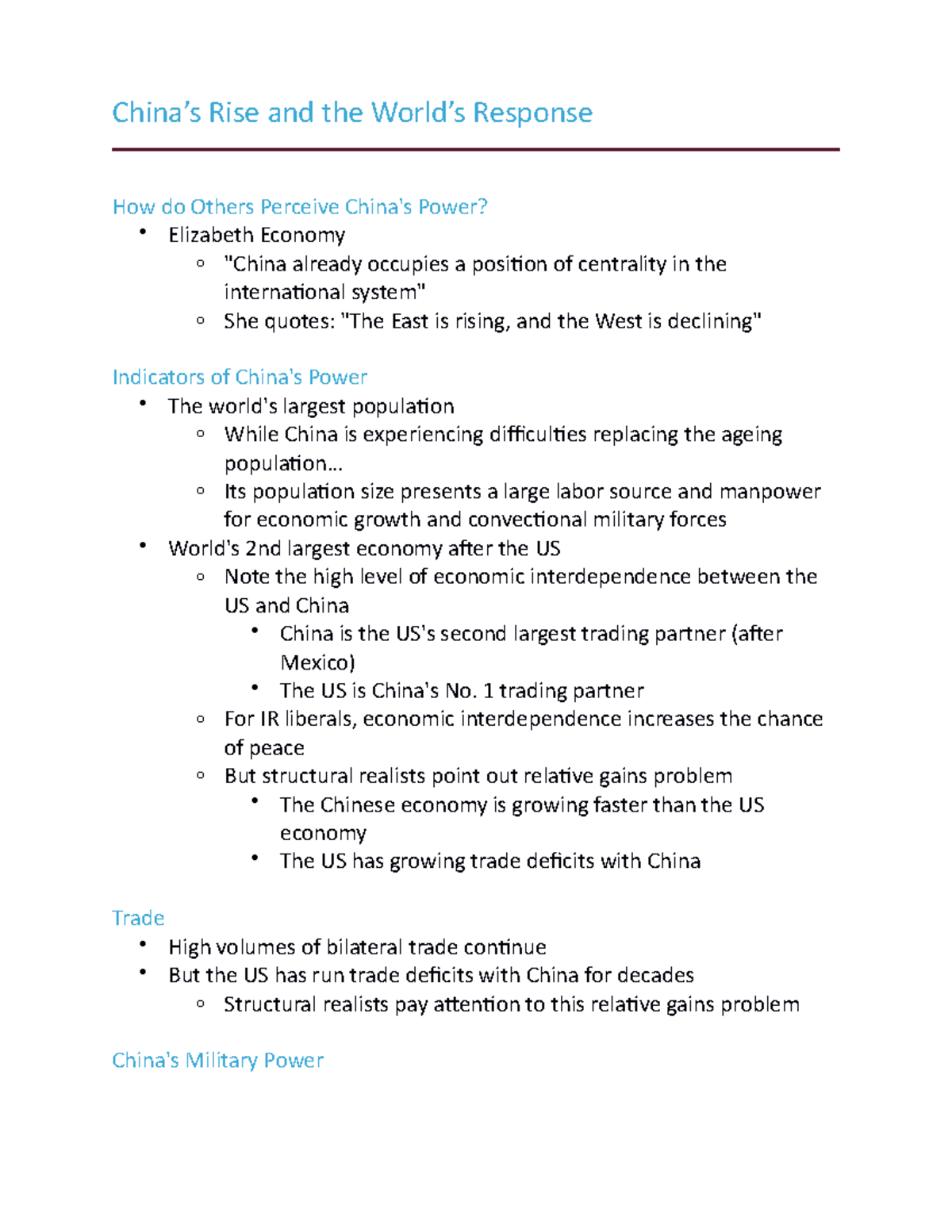 Intro to International Politics- China's Rise and the World's Response ...