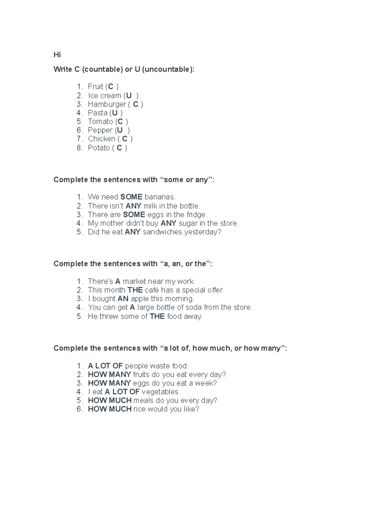 AC-S06 - ac 06 - Hi Write C (countable) or U (uncountable): Fruit (C ...