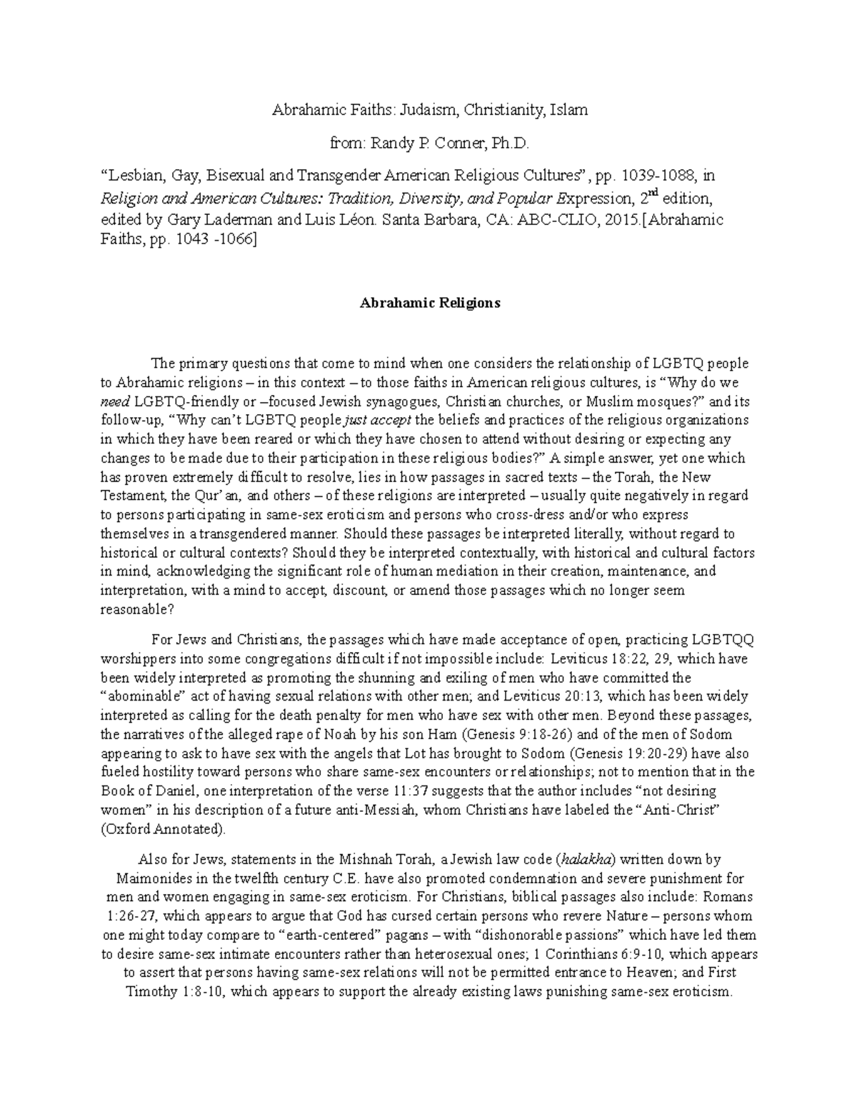 HUM 155 Abrahamic Faiths - Abrahamic Faiths: Judaism, Christianity ...