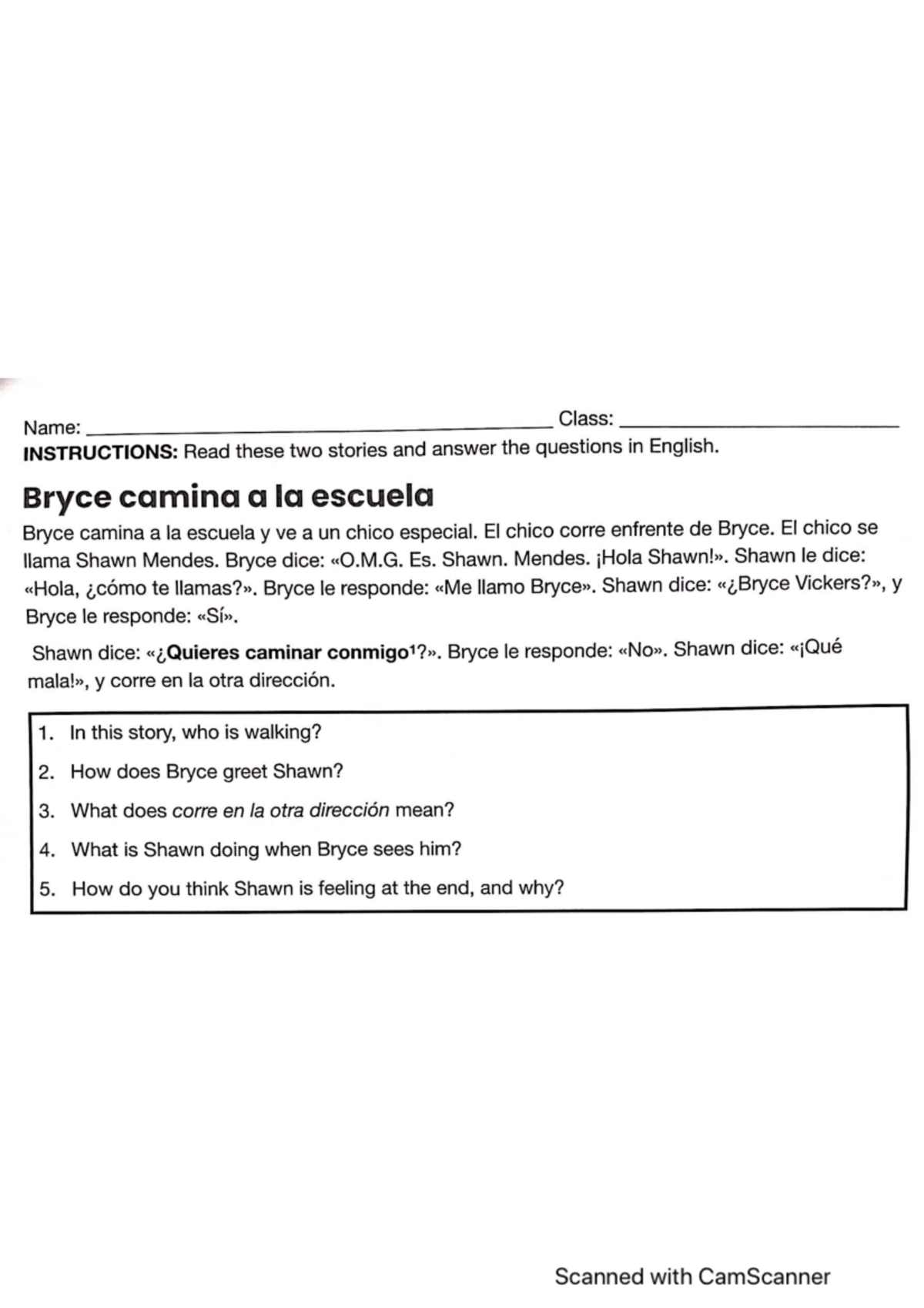 Bryce camina a la escuela - SPAN 3020 - Studocu