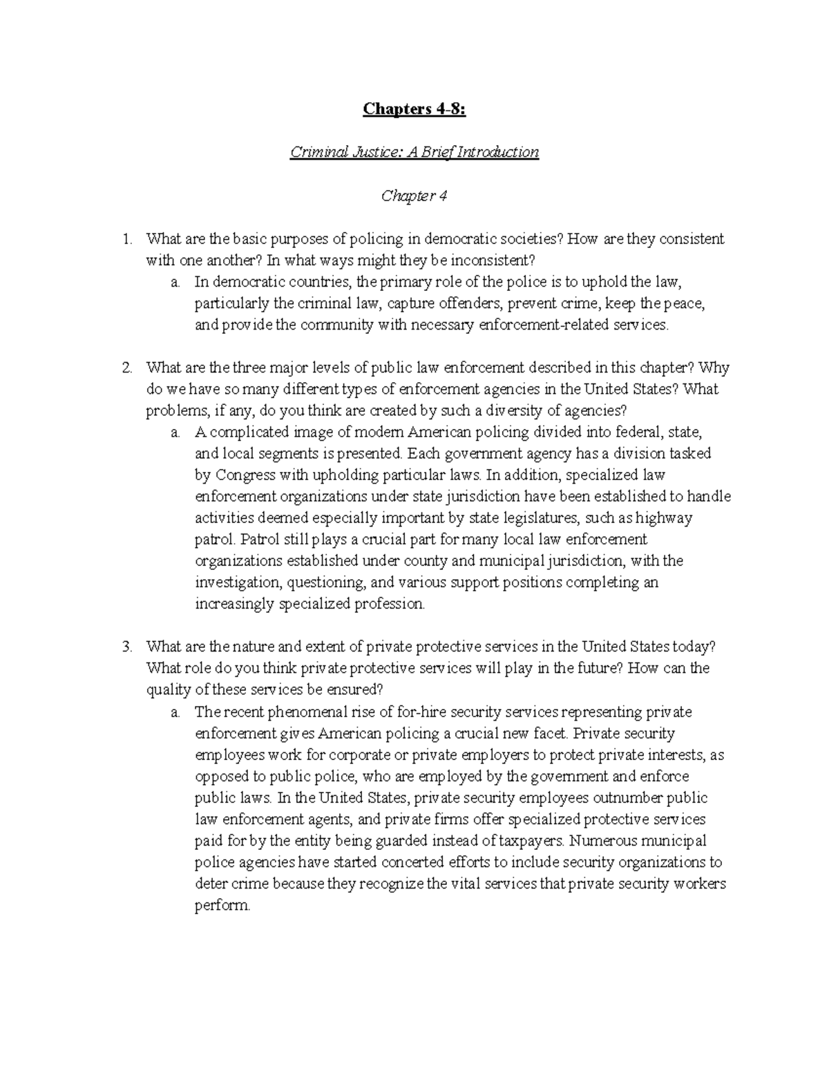 Chapters 4-8 Criminal Justice A Brief Introduction - Chapters 4-8 ...