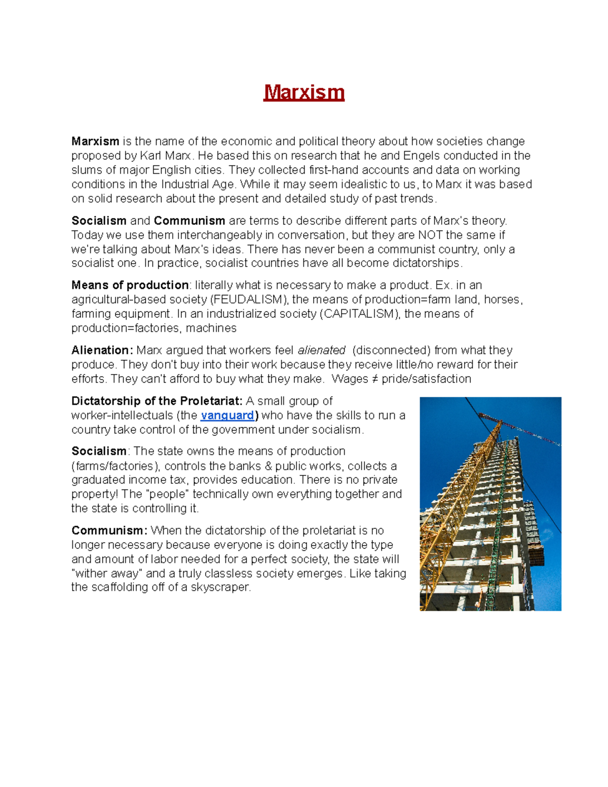 Marxism worksheet - Marxism Marxism is the name of the economic and ...