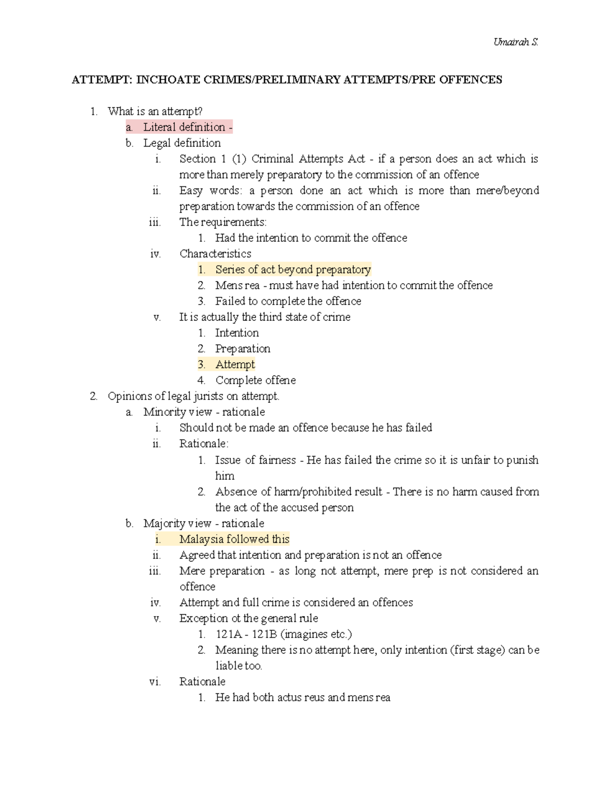TOPIC 1 ON ATTEMPT - ATTEMPT: INCHOATE CRIMES/PRELIMINARY ATTEMPTS/PRE ...