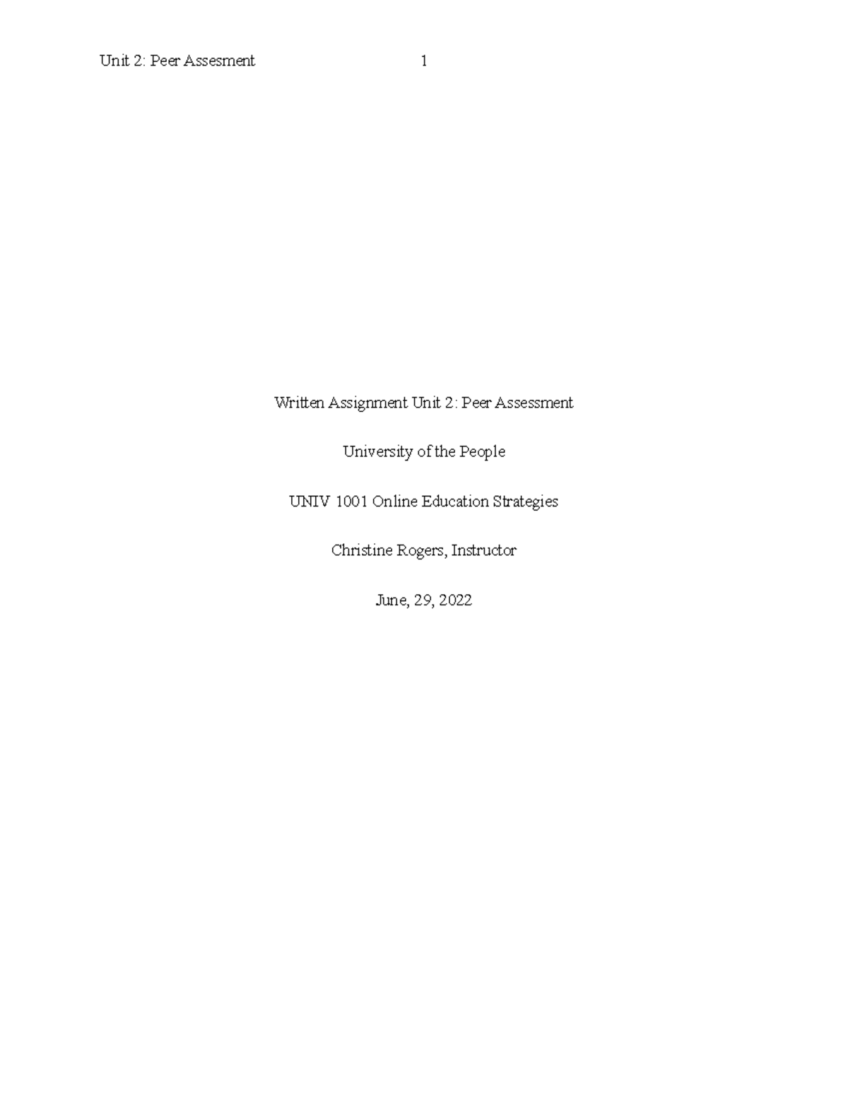 Written Assignment Unit 2 - Peer Assesment - Unit 2: Peer Assesment 1 Written Assignment Unit 2 ...
