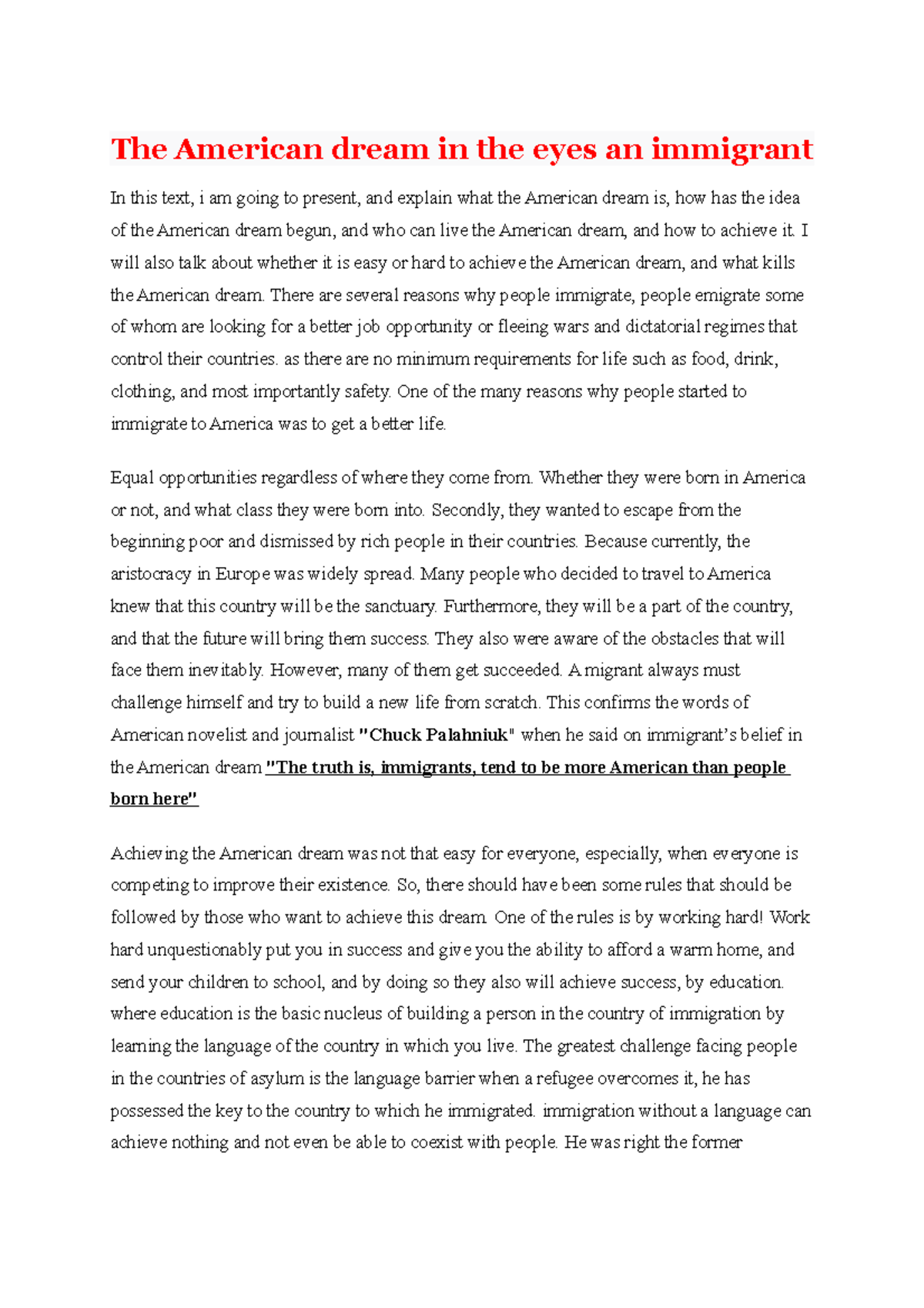 American Dream hani - The American dream in the eyes an immigrant In ...