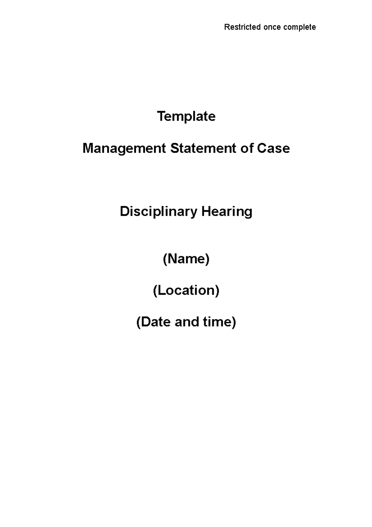 Template statement of case discipline - Template Management Statement ...