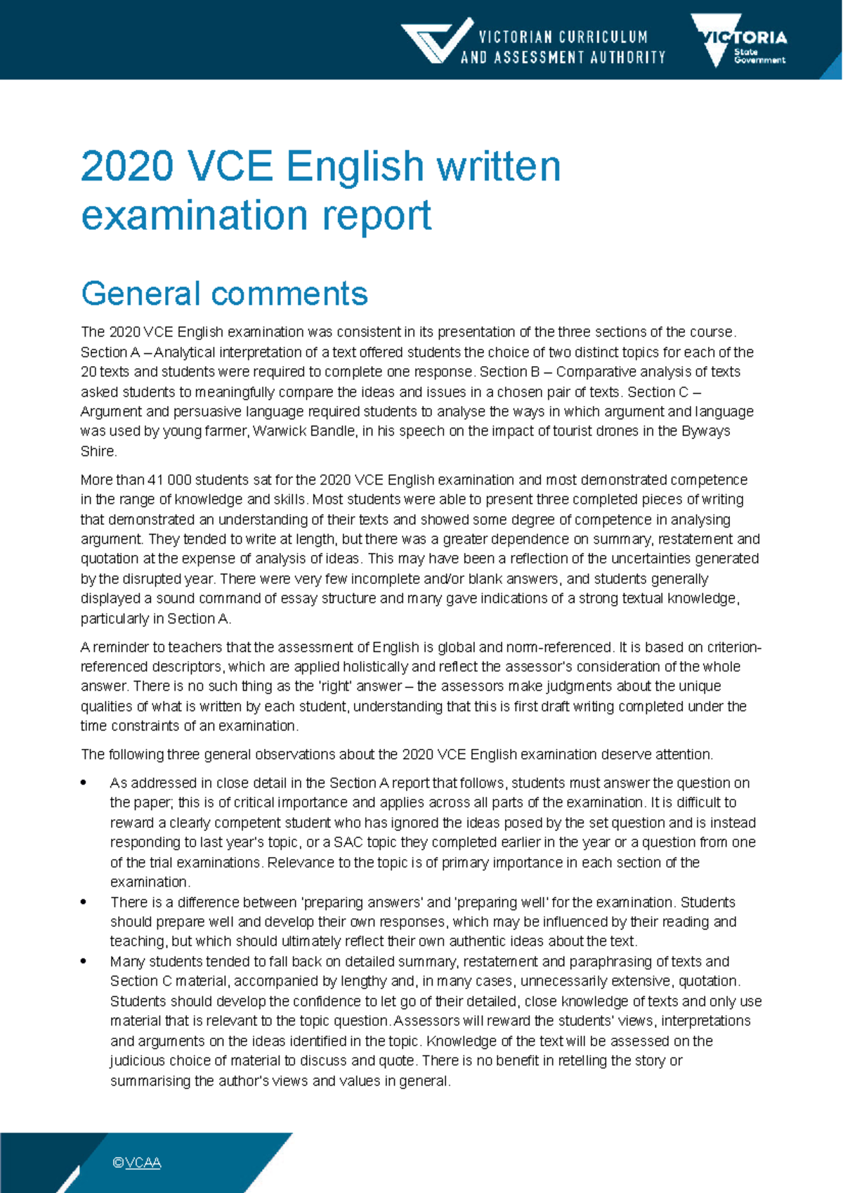 2020VCEEnglishexaminationreport - 2020 VCE English written examination ...