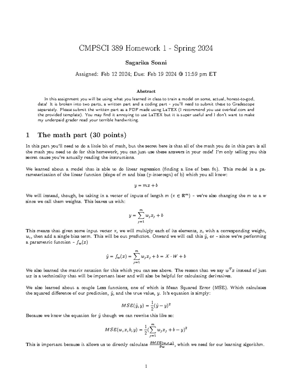 CS389HW1 - CMPSCI 389 Homework 1 - Spring 2024 Sagarika Sonni Assigned ...