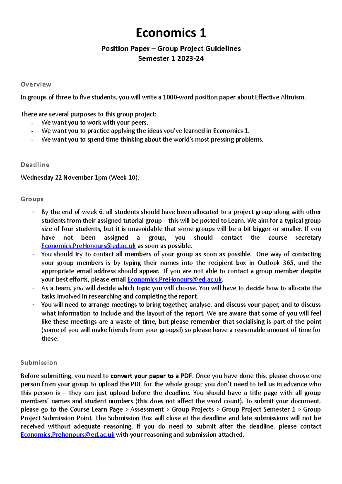 Econ 1 - Group Project 1 - 2023-24 - Economics 1 Position Paper – Group ...