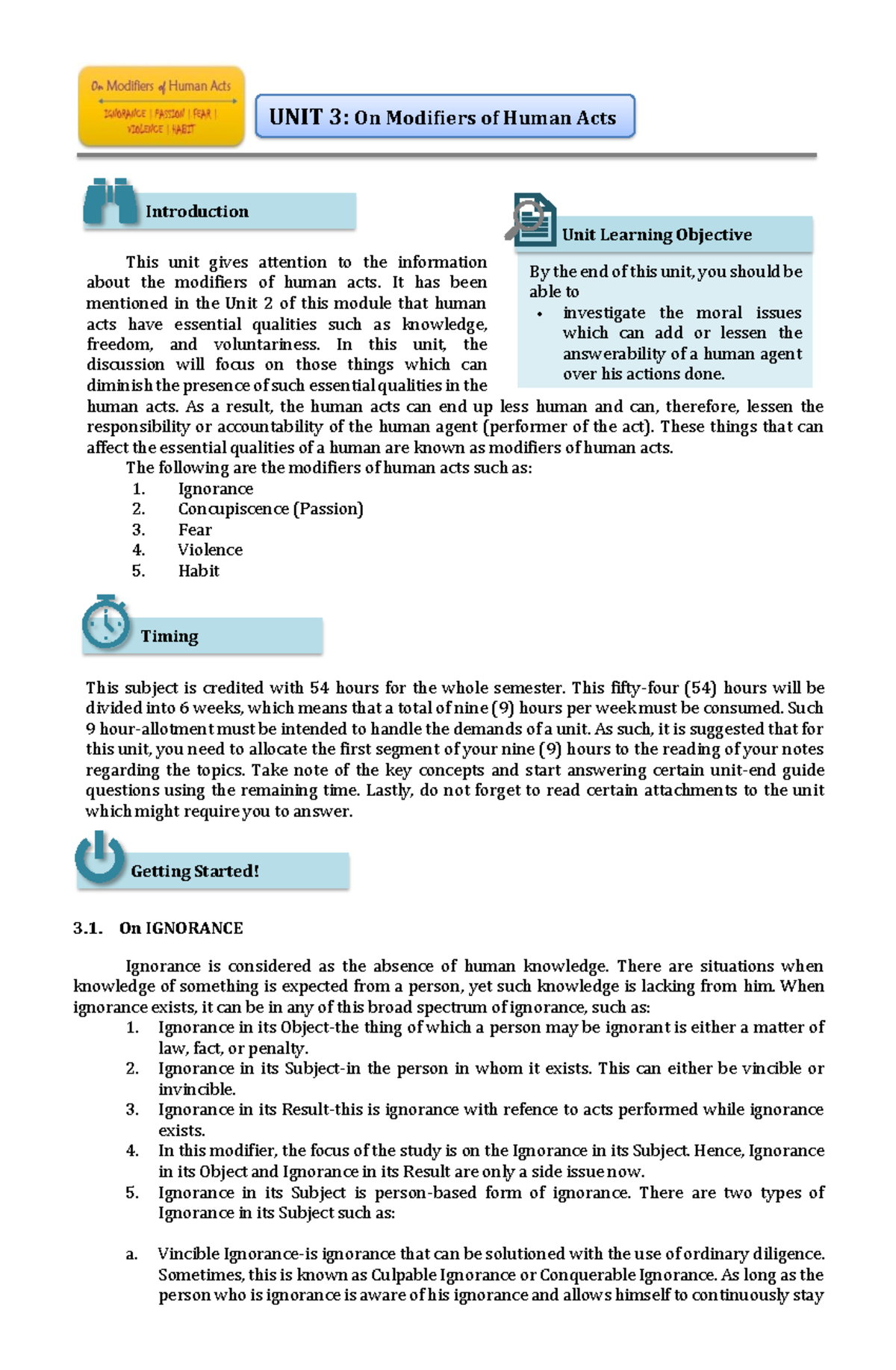 UNIT 3 - On Modifiers of Human Acts - This unit gives attention to the ...
