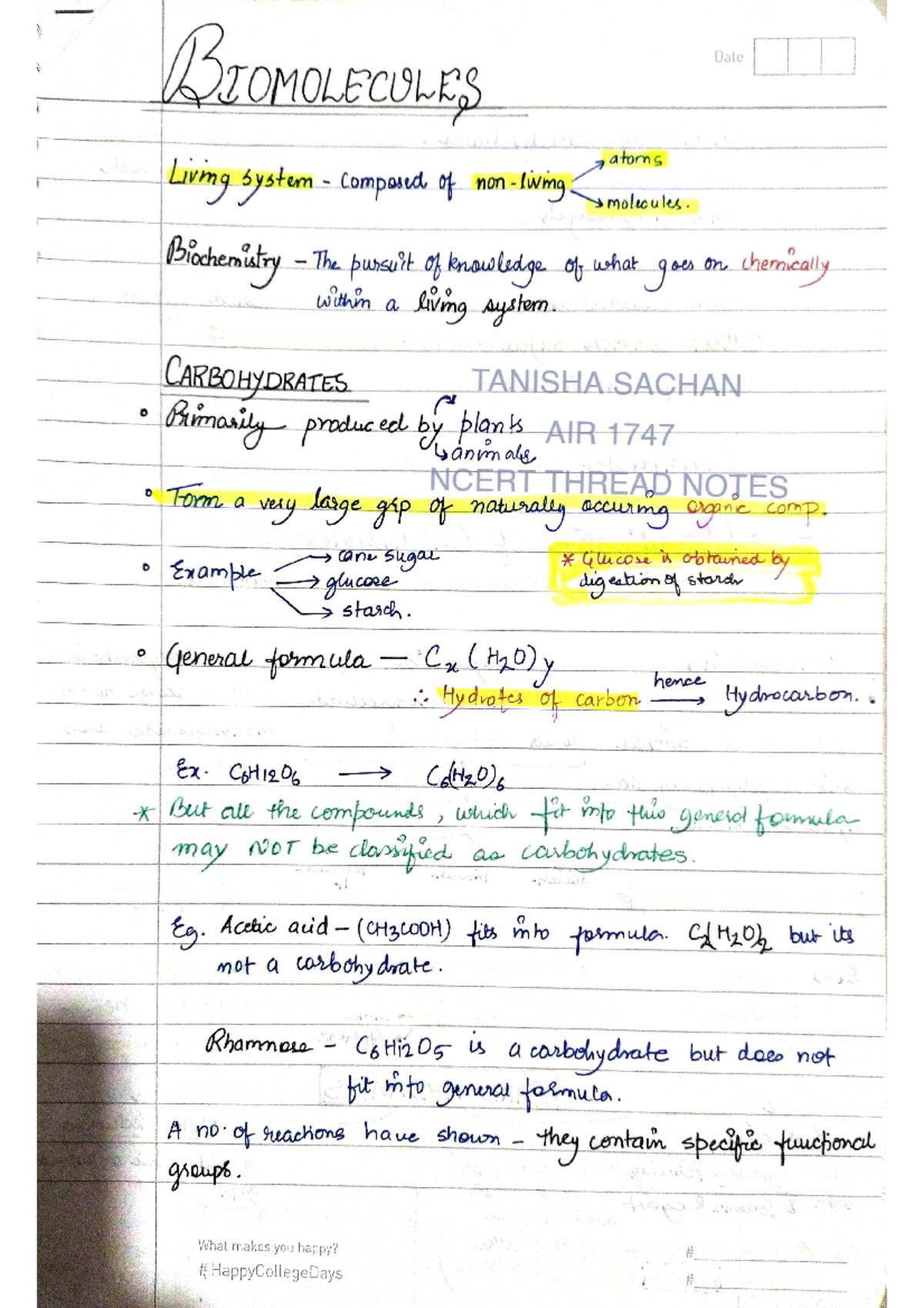 Biomolecules Chemistry Ncert Thread Notes - Chemistry SL - Studocu