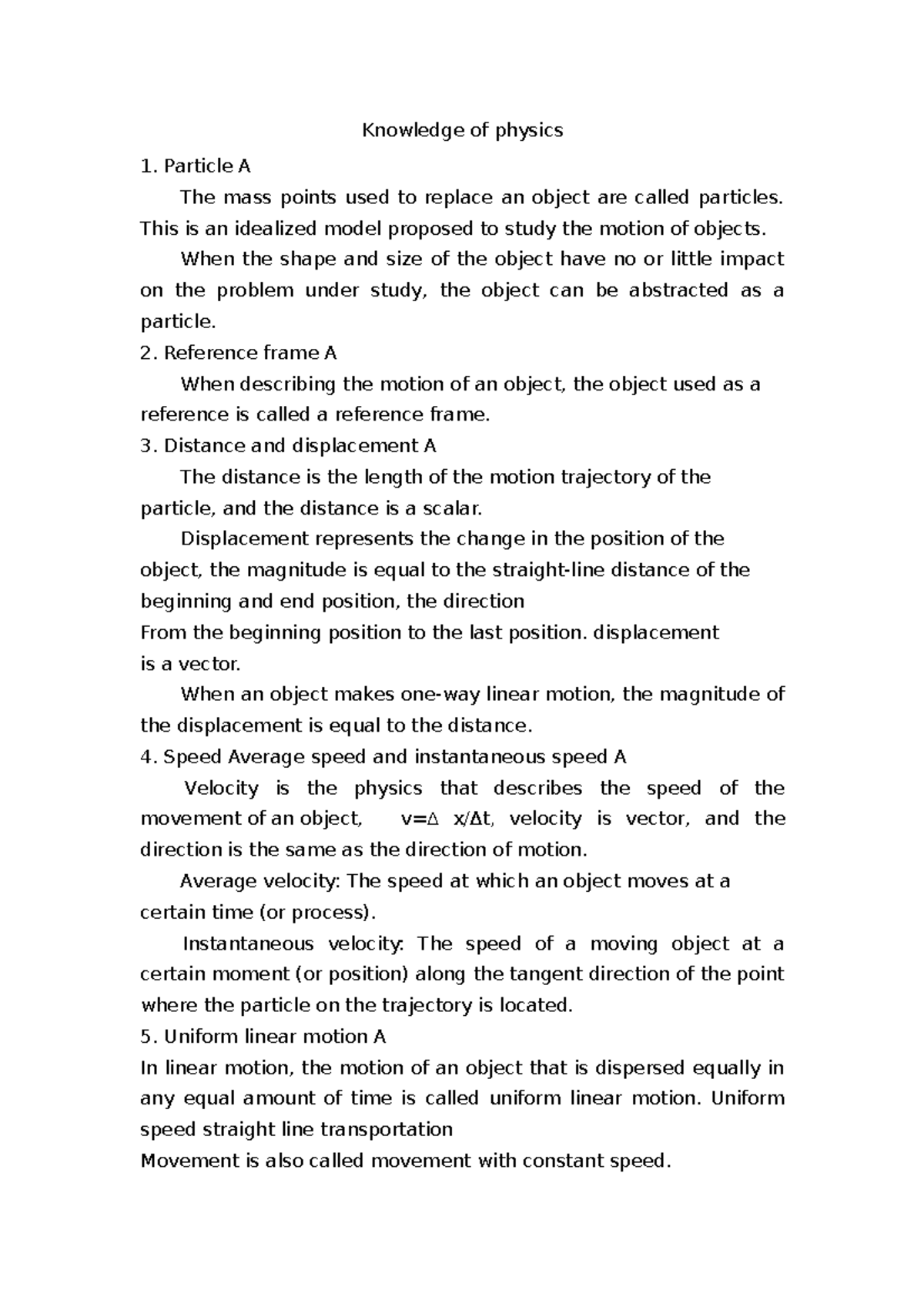 Knowledge of physics - Knowledge of physics Particle A The mass points ...