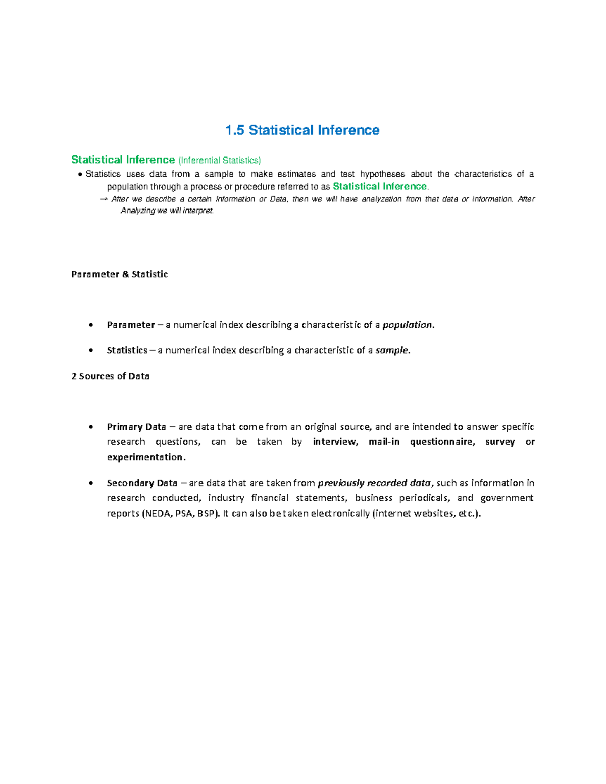 Business Stats 2 - 1 Statistical Inference Statistical Inference ...