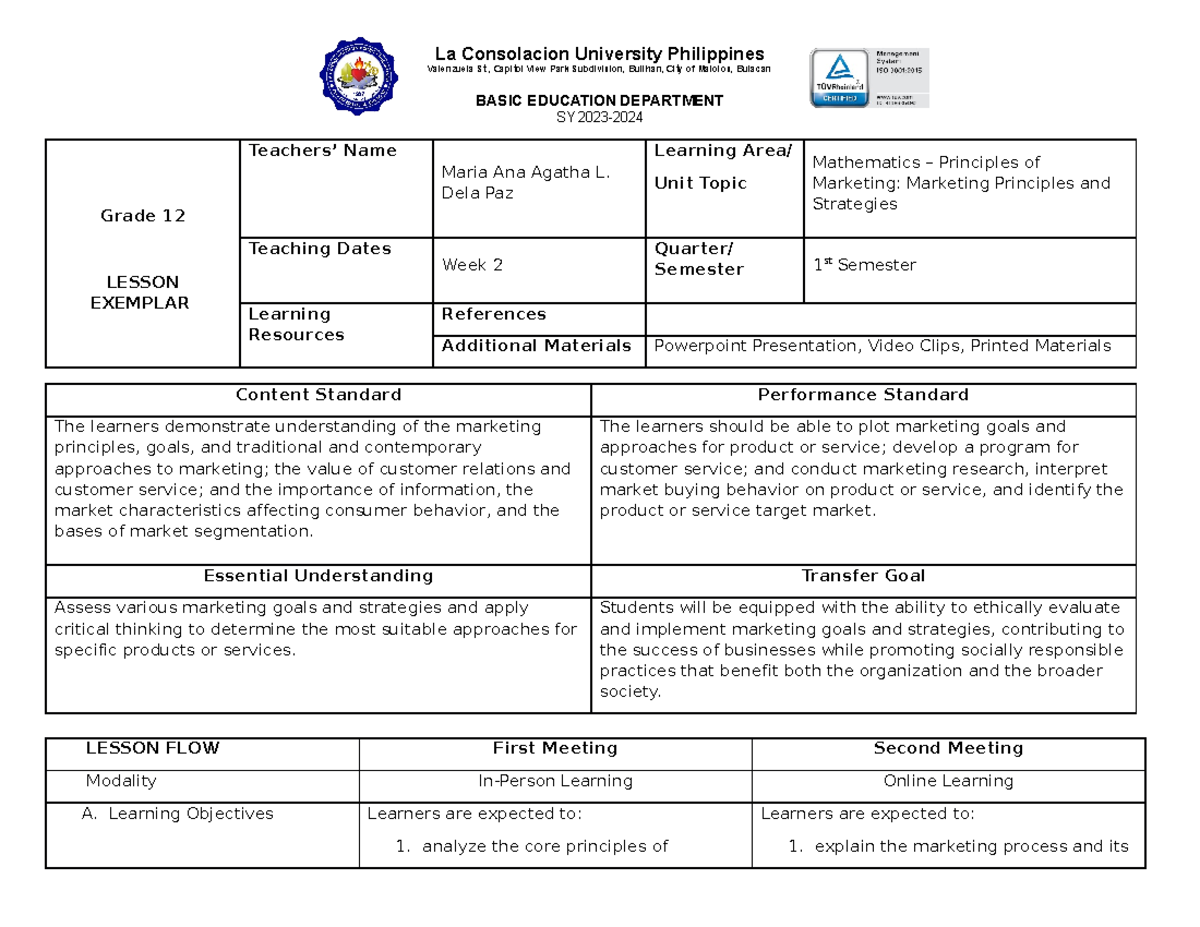 DLE POM Week 2 - LA CONSOLACION UNIVERSITY PHILIPPINES - La Consolacion ...