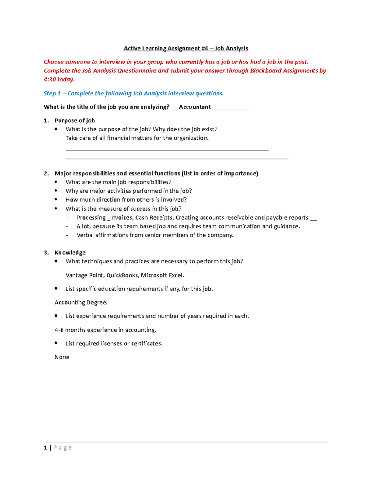 Active Learning Assigment 4-Job Analysis Questionnaire - Active Learning Assignment #4 – Job ...