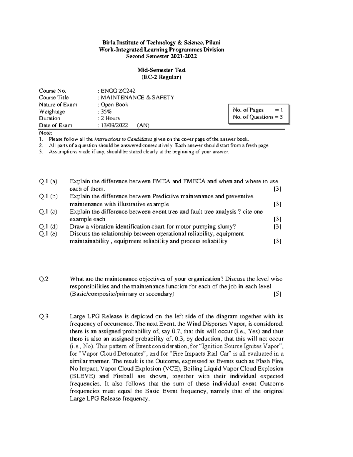 MS EC2R 2021-22 - ec2r question paper - Birla Institute of Technology & Science, Pilani - Studocu