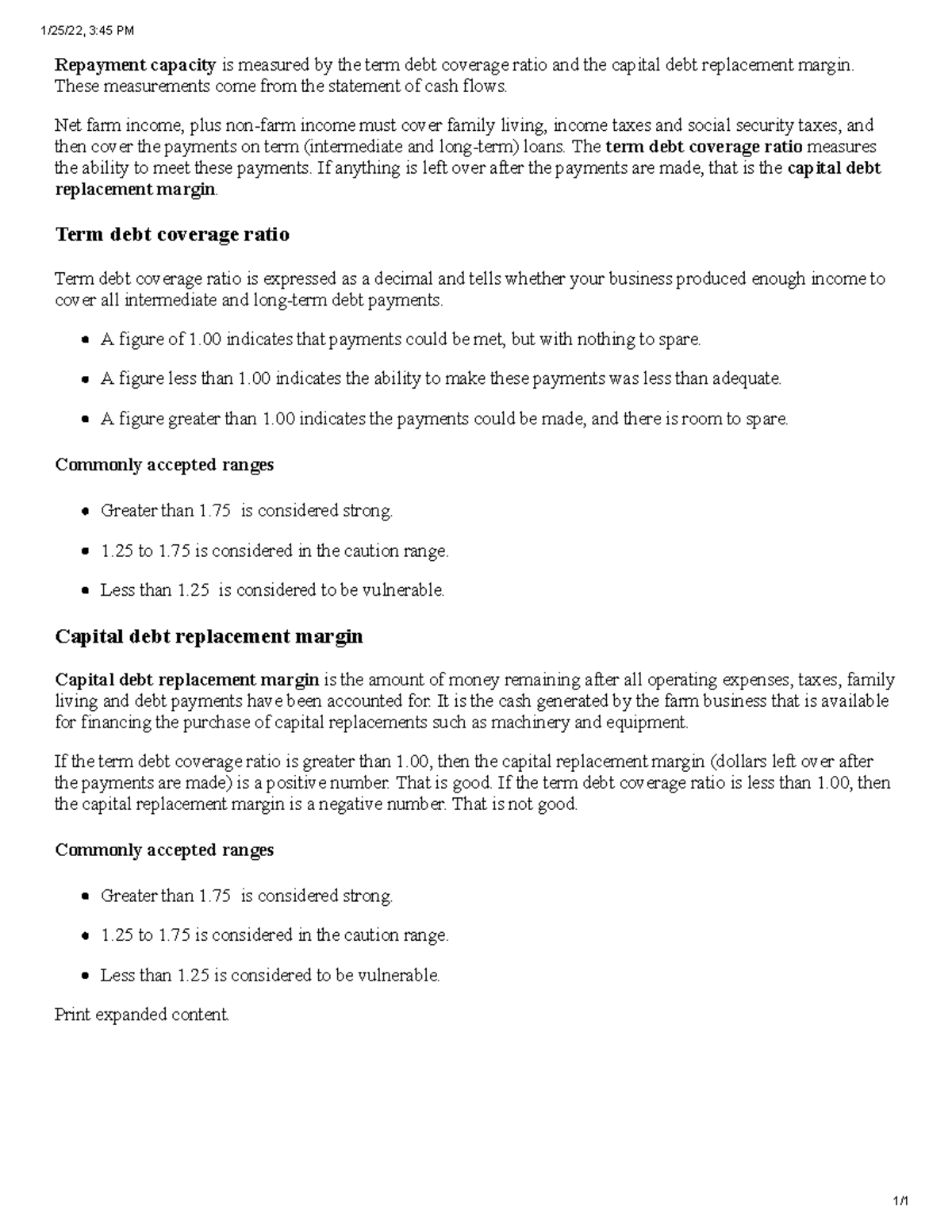 4. Ratio Analysis Farming - 1/25/22, 3:45 PM 1/ Repayment capacity is ...