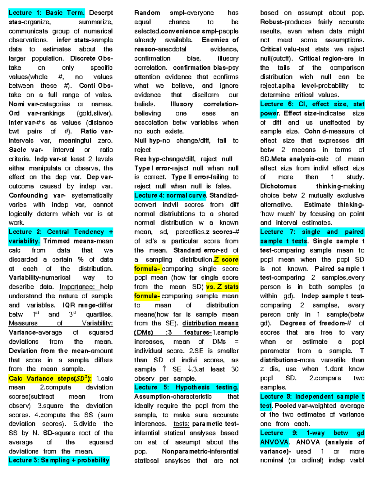 PSYC 2019 - cheat sheet - Provides an introduction to the research and ...