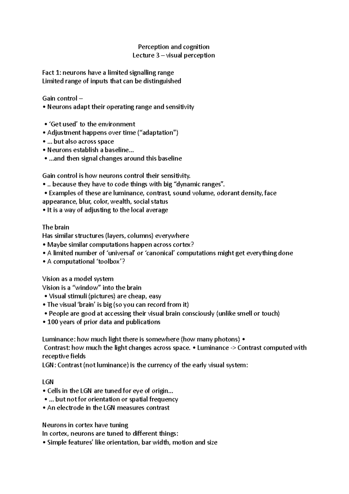 Perception And Cognition Lec 3 Visual Percepgtipn Perception And Cognition Lecture 3