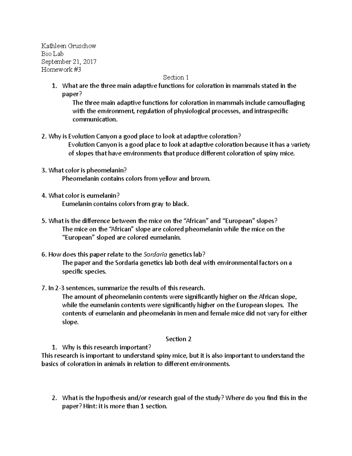 Bio Lab Homework #3 - Kathleen Gruschow Bio Lab September 21, 2017 ...
