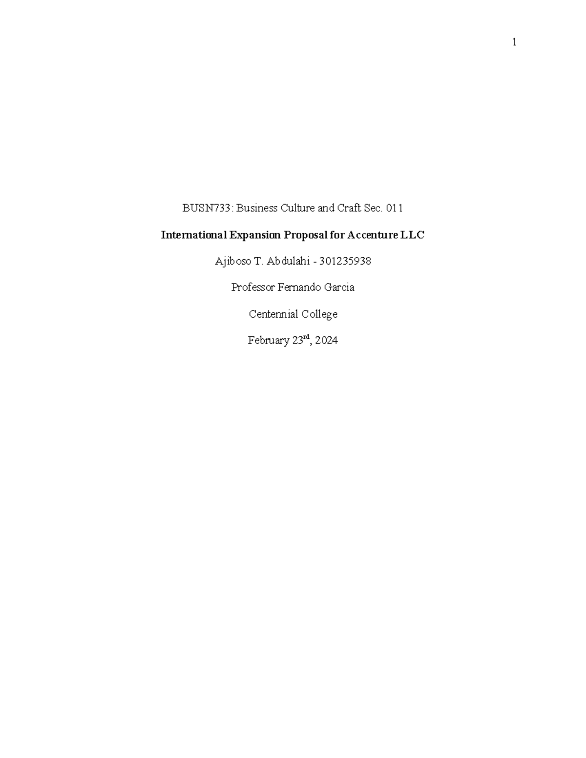 International Expansion Proposal for Accenture LLC - BUSN733: Business ...