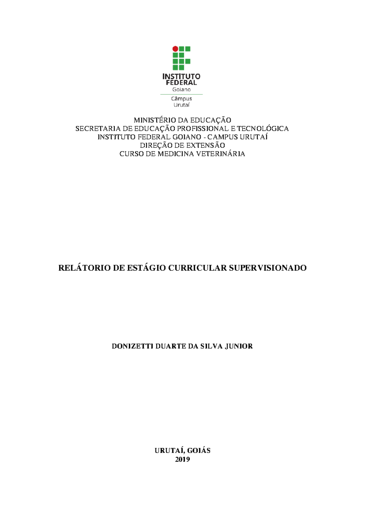Modelo Relatório DE Estagio - IFAM - MINISTÉRIO DA EDUCAÇÃO SECRETARIA ...