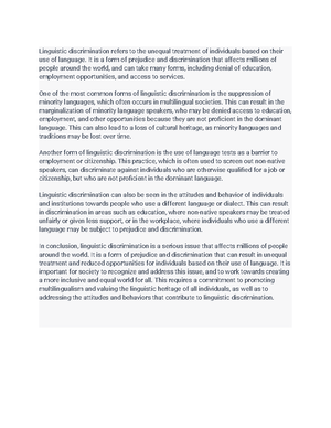 Social discrimination - This discrimination can take many forms ...