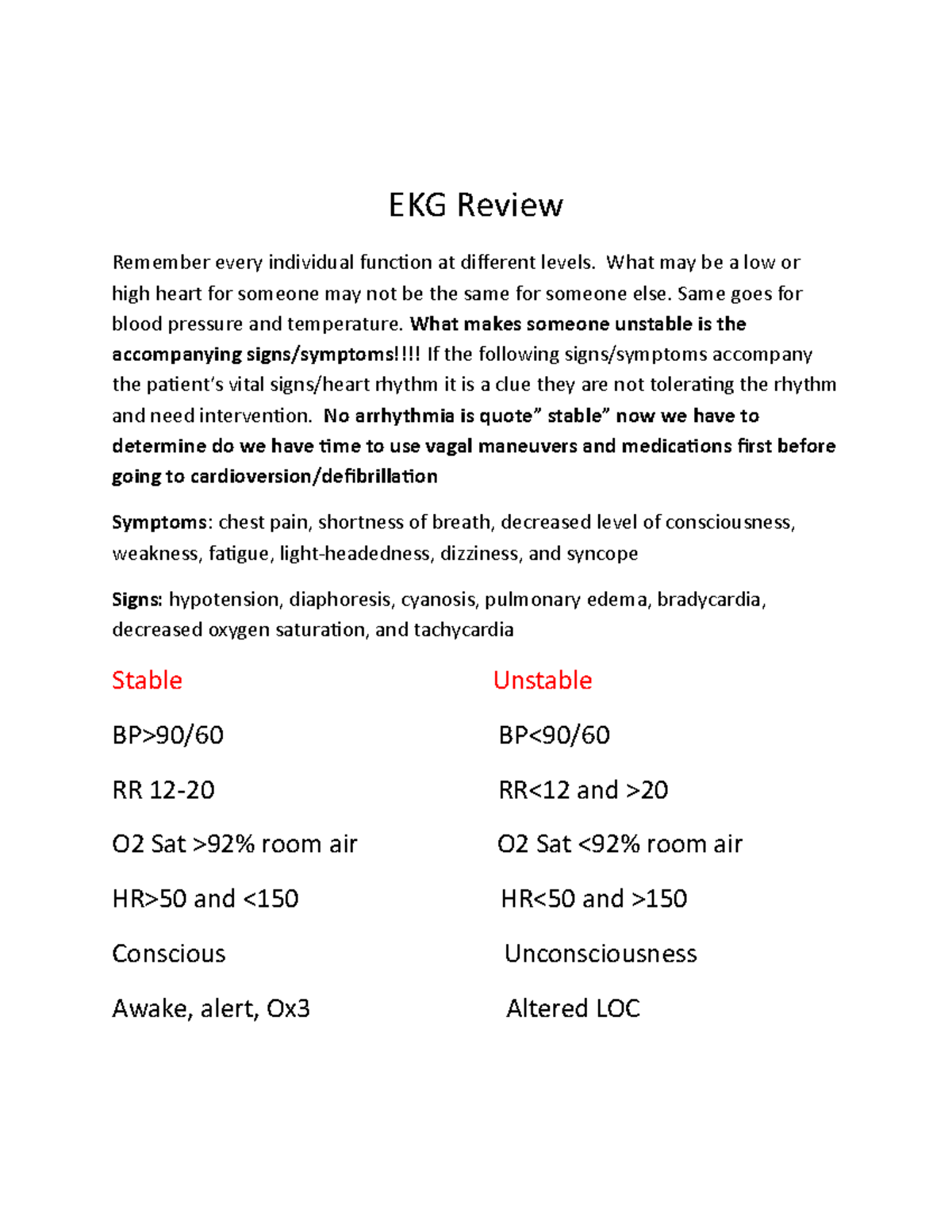 EKG Rhythms Review Notes - EKG Review Remember every individual ...